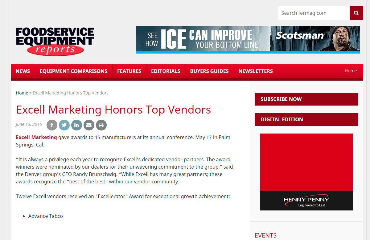 Excell Marketing Honors Top Vendors – Foodservice Equipment Reports ...